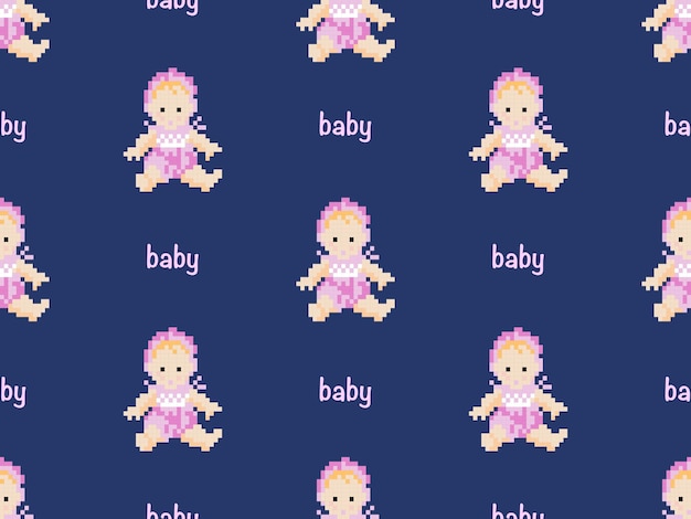 Adorable Pixel Art Baby Girl Figures on Navy Background | Jiffy Designs