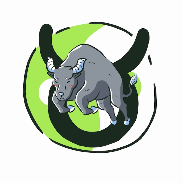Fierce Gray Bull Silhouette on Green and Black Background | Jiffy Designs