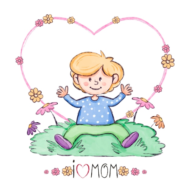 Adorable Boy Celebrating Mother's Day in Floral Heart Frame | Jiffy Designs