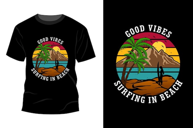 Vibrant Sunset Surf Scene: 'Good Vibes Surfing in Beach' Graphic Tee ...