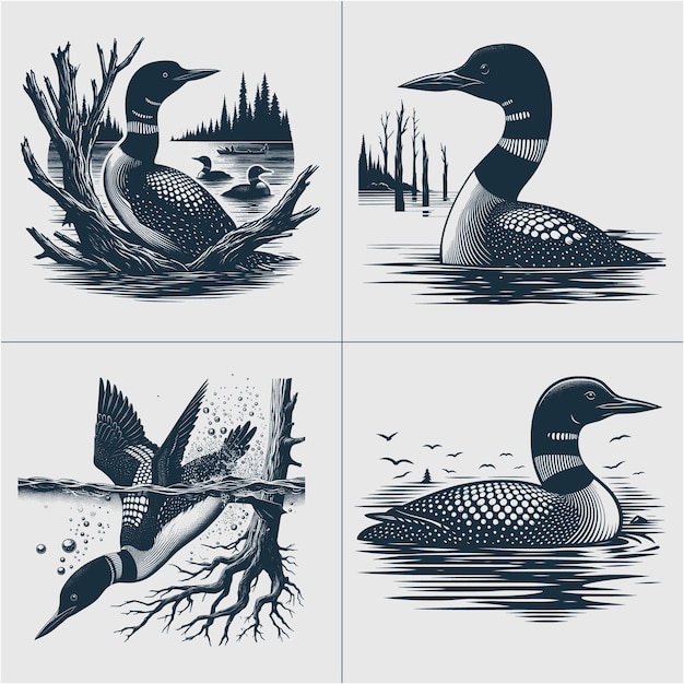 Serene Aquatic Scenes with Majestic Loon Illustrations | Jiffy Designs