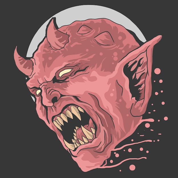 Ferocious Pink Demon Face with Gnashing Teeth and Splatters | Jiffy Designs