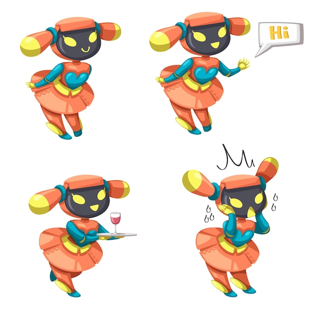 Vibrant and Playful Robot Character in Various Poses | Jiffy Designs