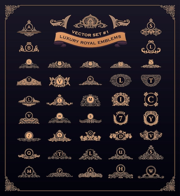 Ornate Golden Crests and Emblems on Elegant Dark Backdrop | Jiffy Designs