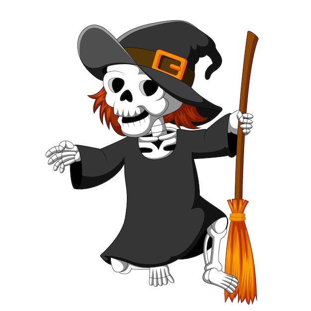 Spooky Skeleton Witch Holding Broom and Wand | Jiffy Designs