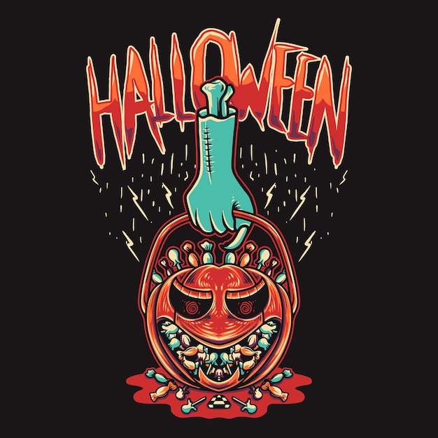 Frightening Halloween Pumpkin with Ghoulish Grin and Ghastly Hand ...