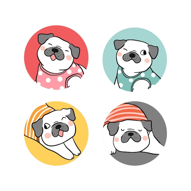 Stylized Pug Portraits in Vibrant Circular Designs | Jiffy Designs