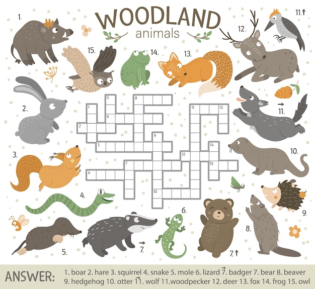 Delightful Woodland Animals Crossword Puzzle | Jiffy Designs