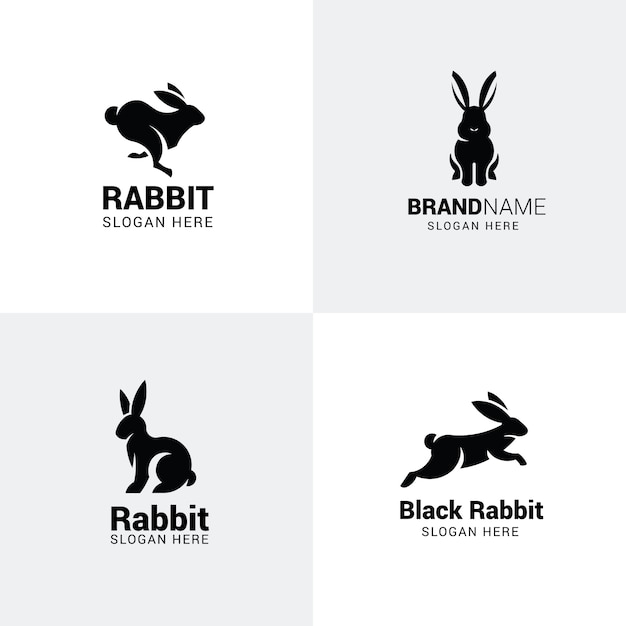 Minimalist Rabbit Logo Collection with Silhouettes and Typography ...
