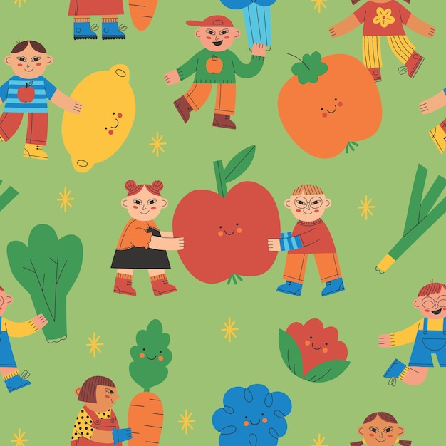 Whimsical Farmyard Frolic: Cheerful Cartoon Characters and Produce ...