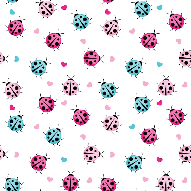 Whimsical Ladybug Pattern on White Background | Jiffy Designs