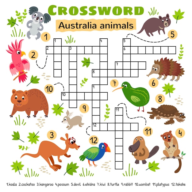 Crossword Puzzle: Discover Australia's Unique Wildlife | Jiffy Designs
