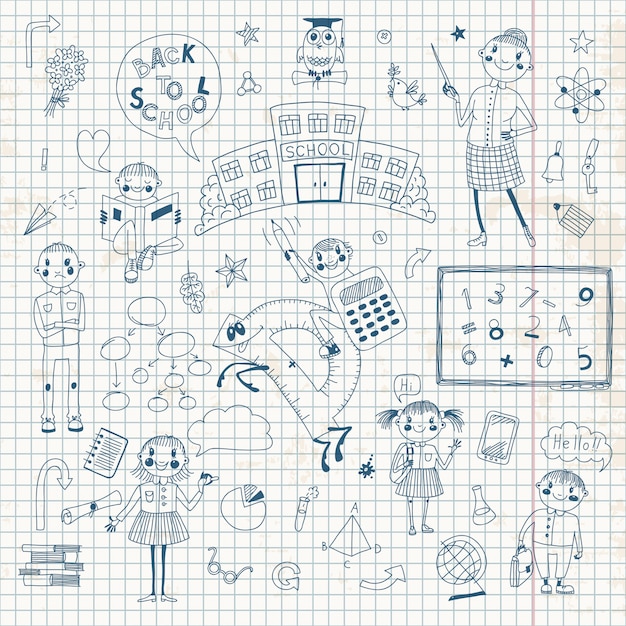 Whimsical Doodles: Playful Characters and Geometric Shapes on Graph ...
