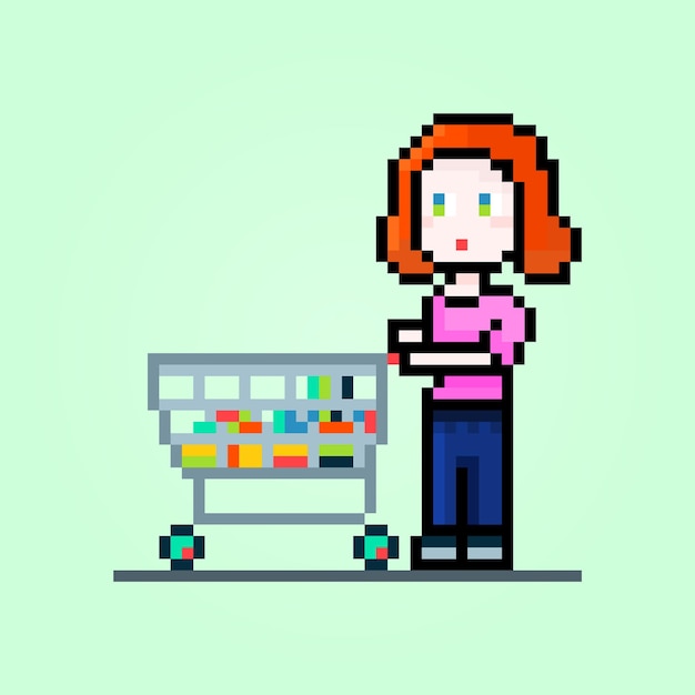 Pixel Art Cashier with Shopping Cart | Jiffy Designs