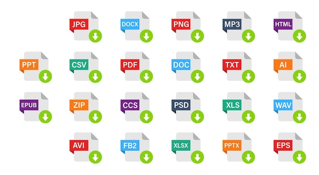 Diverse Collection of File Format Icons in Vibrant Colors | Jiffy Designs