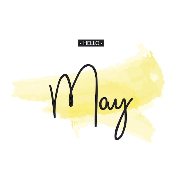Vibrant Yellow Watercolor Greeting with 'Hello May' Text | Jiffy Designs