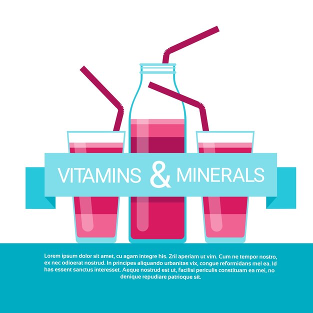 Colorful Vitamins and Minerals Illustration with Text and Straws ...