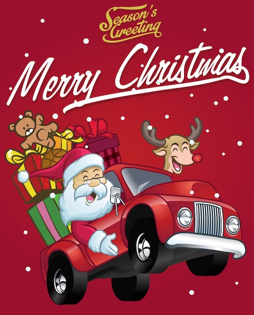 Jolly Santa Driving Vintage Truck with Christmas Gifts | Jiffy Designs