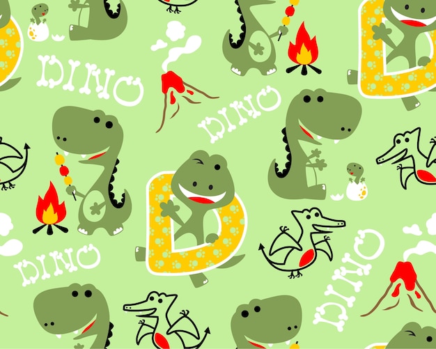 Charming Dinosaur-Themed Pattern with Playful Illustrations | Jiffy Designs
