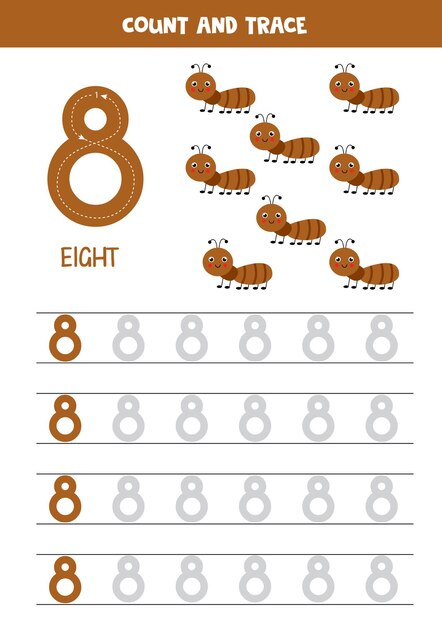 Engaging Caterpillar Counting and Tracing Exercise for Number 8 | Jiffy ...