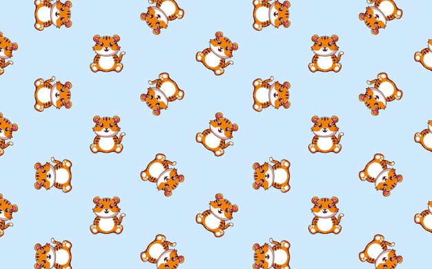 Playful Tiger Cub Pattern on Sky Blue Background | Jiffy Designs