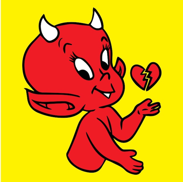 Mischievous Red Devil Holding a Broken Heart | Jiffy Designs