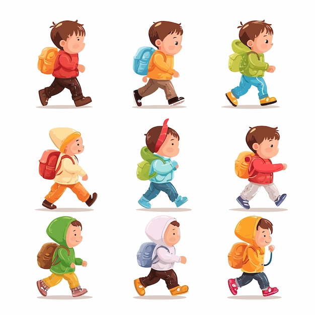 Vibrant Collection of Animated Hiking Figures with Backpacks | Jiffy ...