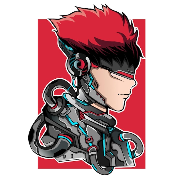 Futuristic Cyborg Warrior with Striking Red Mohawk | Jiffy Designs