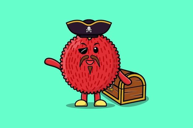 Jolly Pirate Durian Mascot Guards Treasure Chest | Jiffy Designs