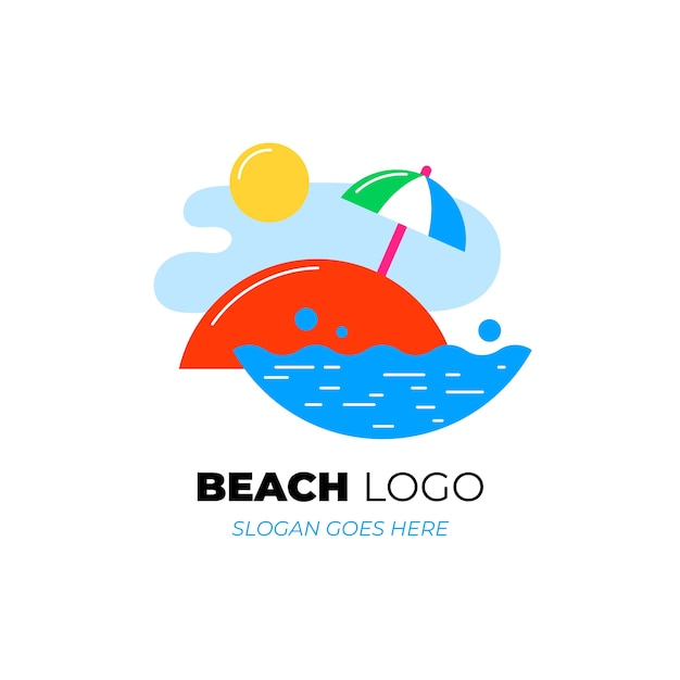 Vibrant Beach Emblem with Sun, Waves, and Umbrella | Jiffy Designs