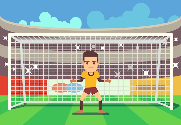 Cartoon Soccer Goalkeeper Standing in Goal Illustration | Jiffy Designs