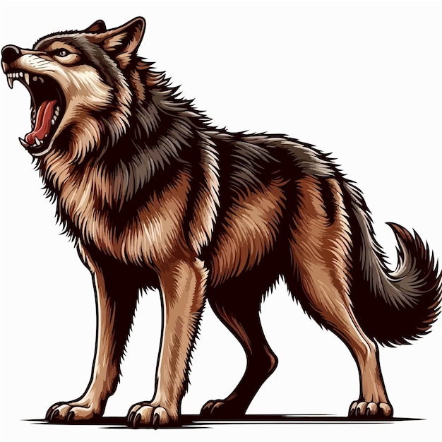 Fierce Timber Wolf Baring Fangs in Dramatic Illustration | Jiffy Designs
