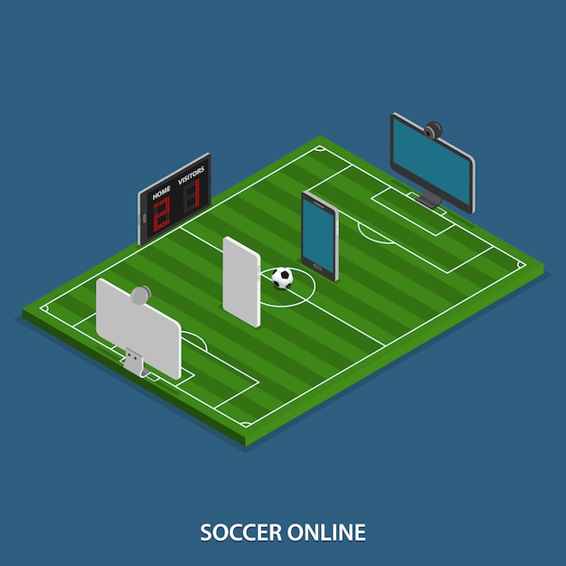 Vibrant Isometric Soccer Field with Digital Scoreboard | Jiffy Designs