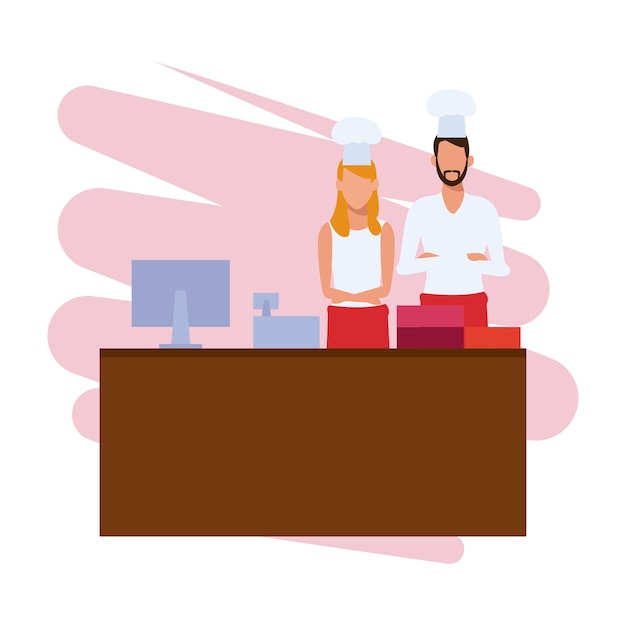 Illustration of Baristas Working Behind a Coffee Shop Counter | Jiffy ...