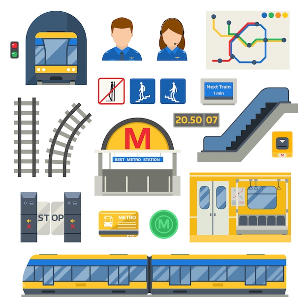 Vibrant Metro Station Collection with Diverse Icons and Elements ...