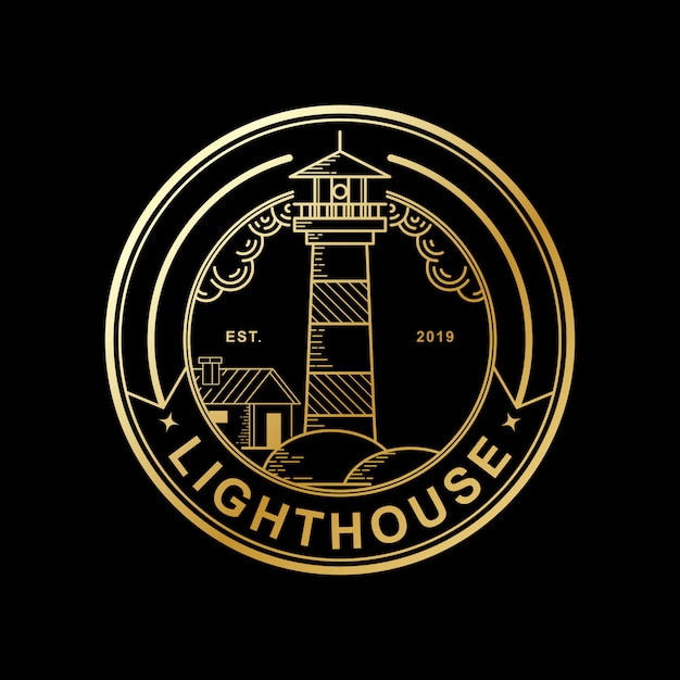 Coastal Lighthouse Emblem in Elegant Gold Design | Jiffy Designs