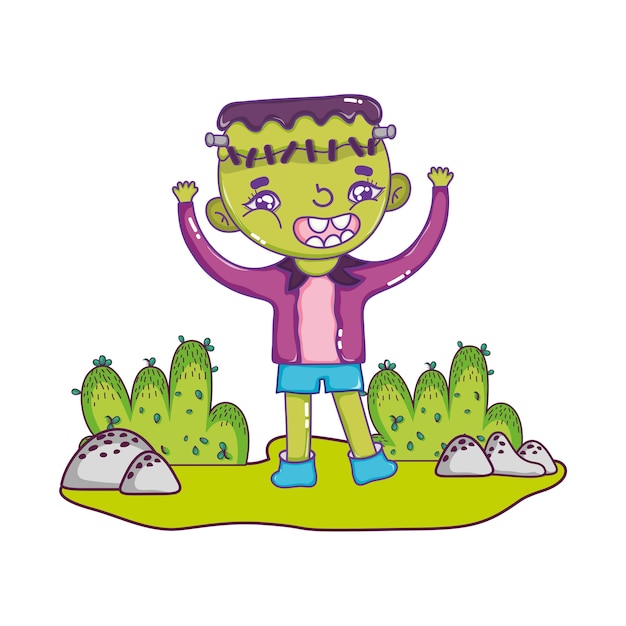 Whimsical Zombie Kid Illustration with Spooky Cacti Background | Jiffy ...