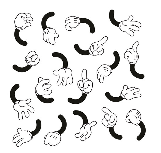 1930's Style Vintage Cartoon Hands In White Gloves Set, Retro Comic ...