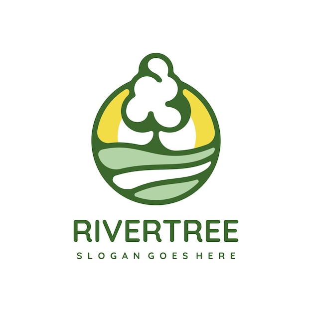 Vibrant Riverside Tree Logo Design with Flowing Landscape | Jiffy Designs