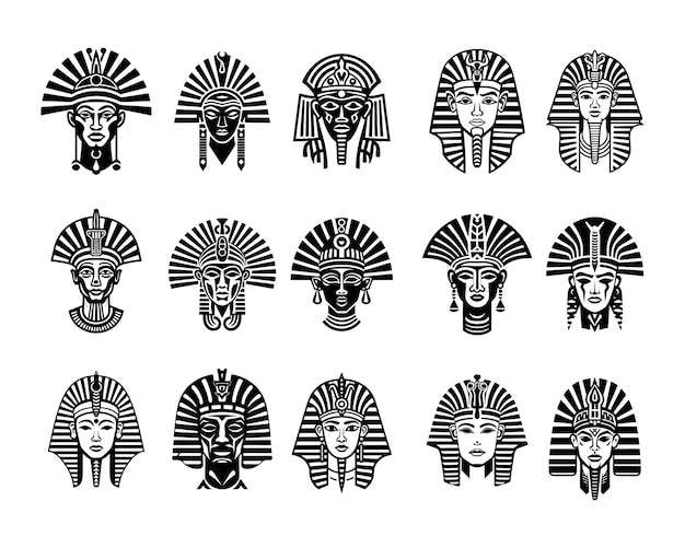 Iconic Egyptian Pharaoh Masks in Striking Monochrome Illustration ...