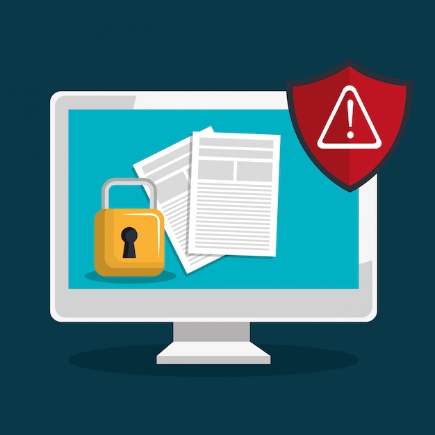 Computer Monitor Displaying Security Elements and Warning Sign | Jiffy ...