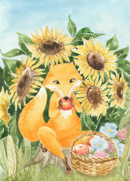 Playful Fox Amid Vibrant Sunflowers and Wildflowers | Jiffy Designs
