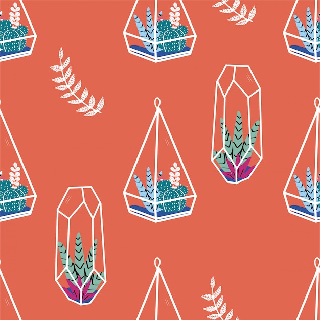 Vibrant Geometric Terrarium Pattern with Leafy Accents | Jiffy Designs