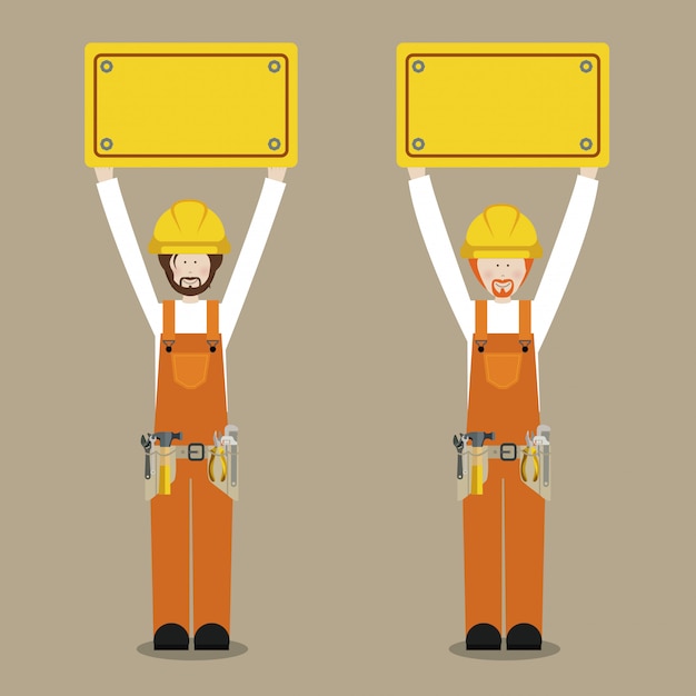 Construction Worker Holding Blank Yellow Sign Illustration | Jiffy Designs
