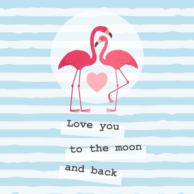 Loving Flamingos Under the Moonlit Sky with Heart | Jiffy Designs