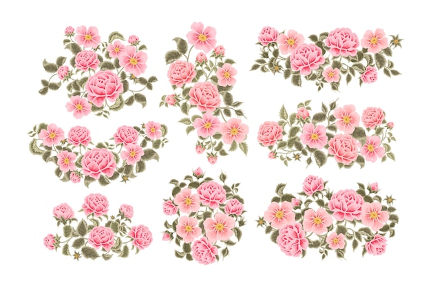 Collection of Vintage Pink Rose Floral Bouquet Illustrations | Jiffy ...