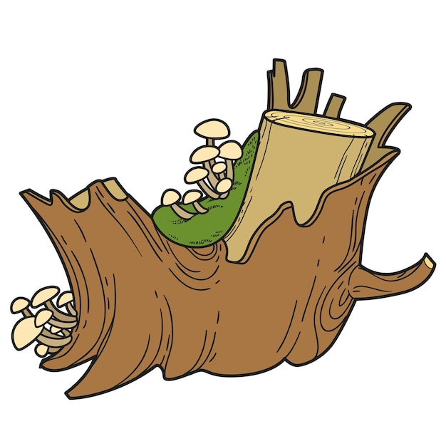 Whimsical Tree Stump with Mushrooms and Greenery Illustration | Jiffy ...