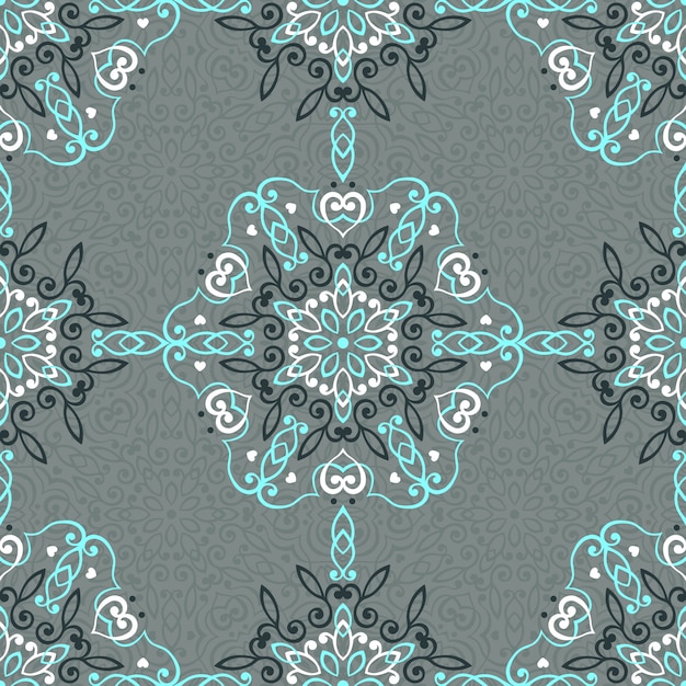 Elegant Floral Mosaic: Intricate Turquoise and Gray Patterns | Jiffy ...