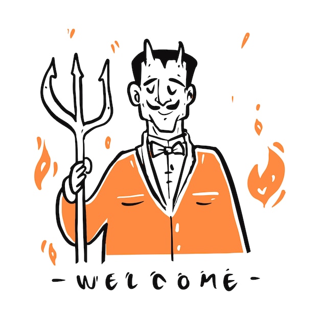 Devilish Grin and Fiery Welcome: A Charming Illustration | Jiffy Designs