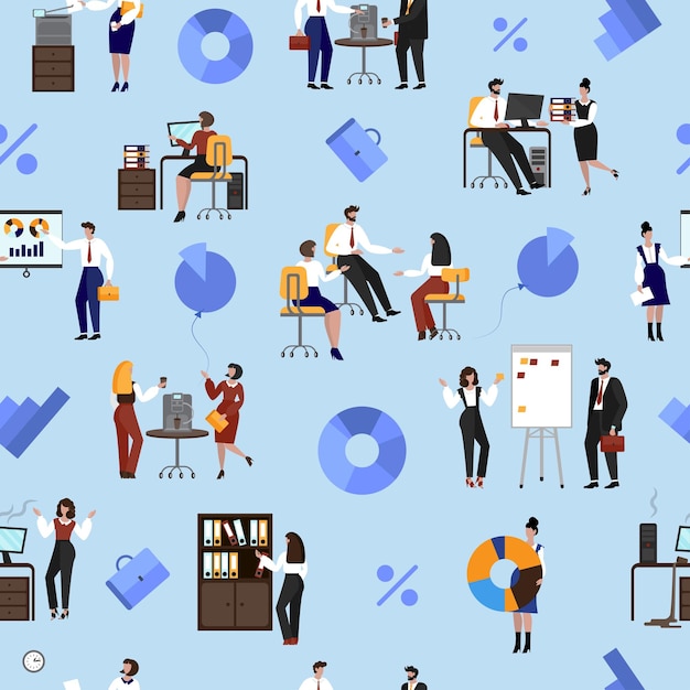 Diverse Workplace Scenes with Infographic Elements and Figures | Jiffy ...